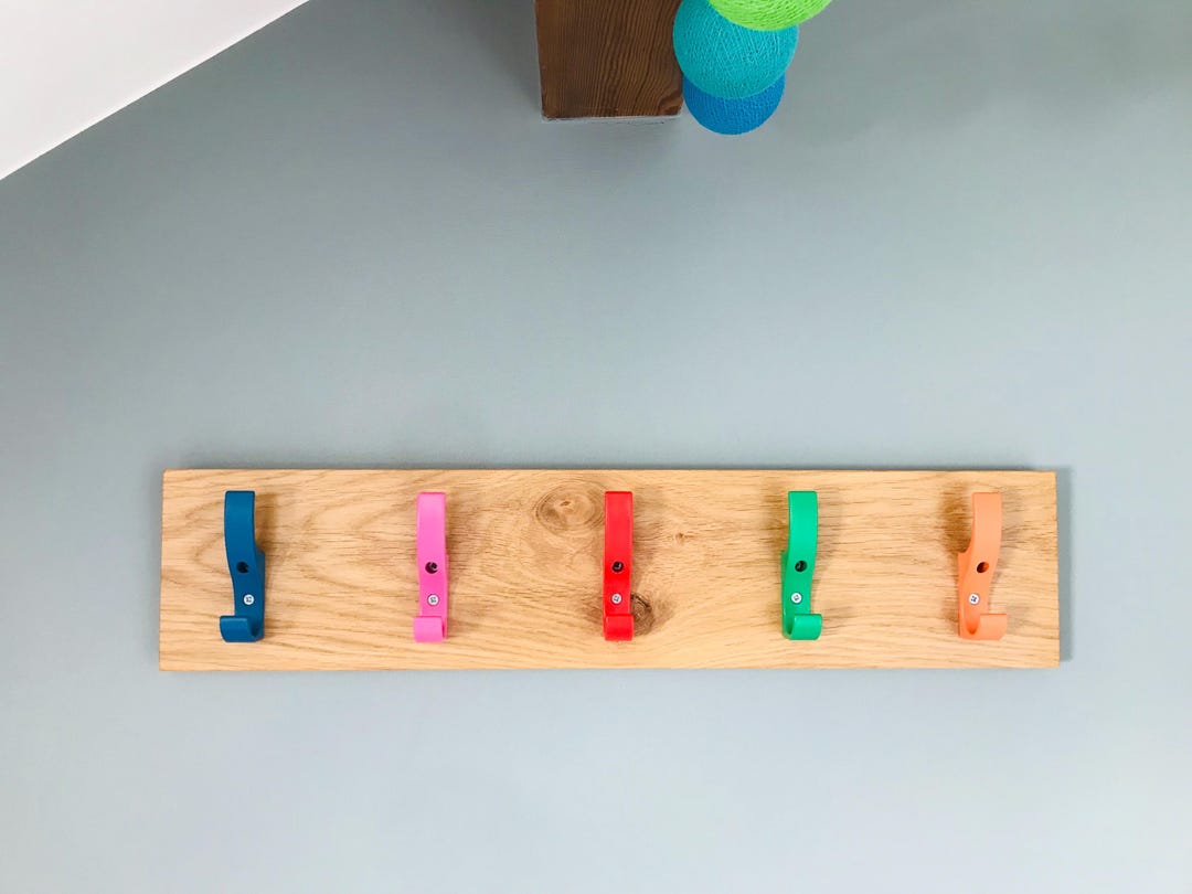 Colourful Oak Hooks Rainbow Coloured Hooks Childs Playroom Hooks ...
