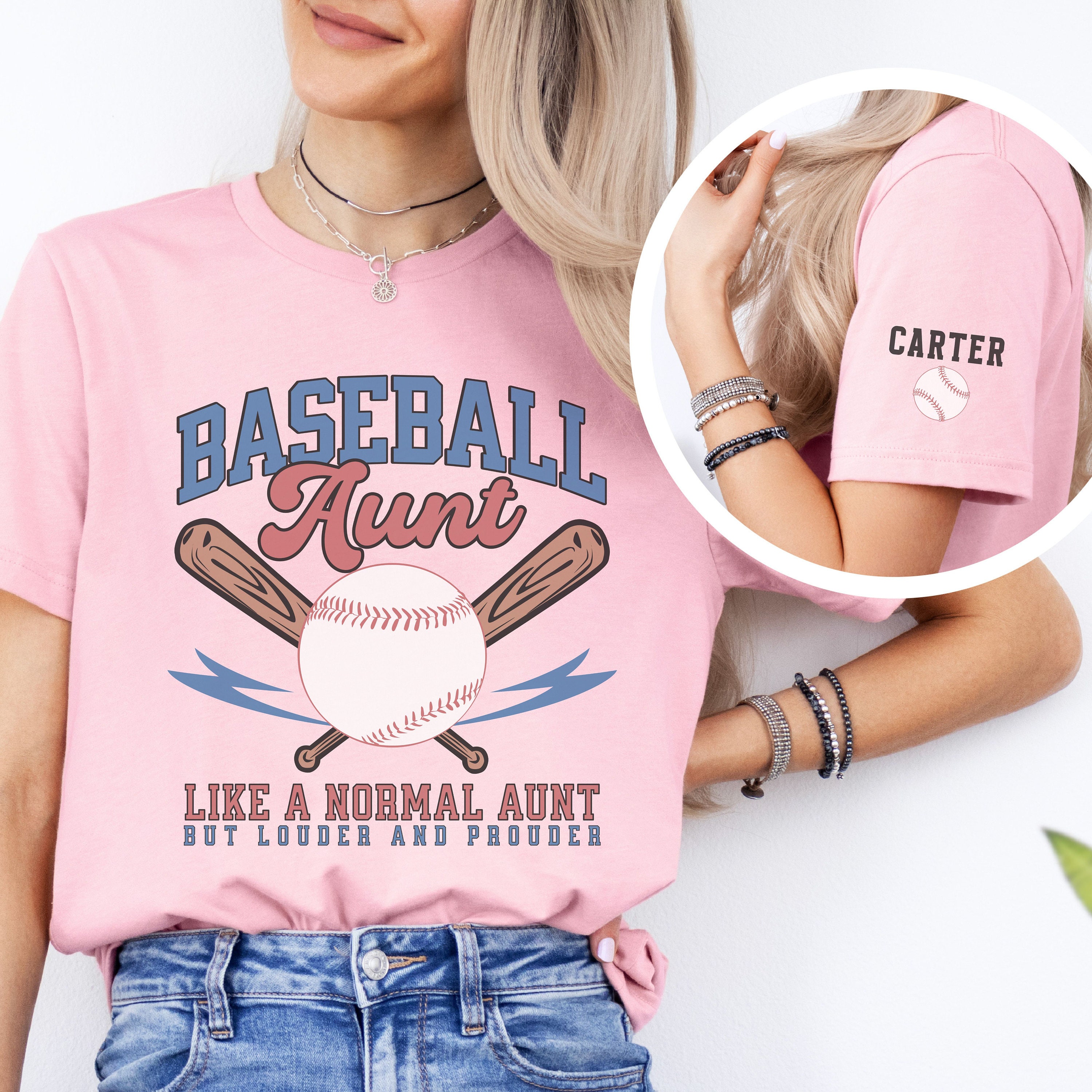 Personalized Baseball Aunt Shirt, Custom Kids Name on Sleeve, Custom ...