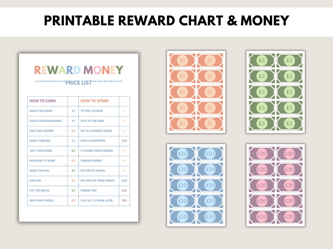 Kids Reward Chart and Money Printable Reward Money Chore - Etsy