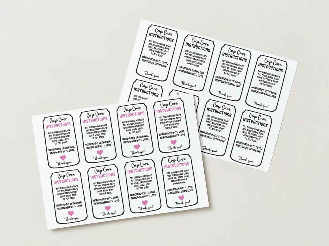 Libbey Glass Can Cup Care Card Png, Ready to Print and Cut Care Instructions Png Files Bundle ...