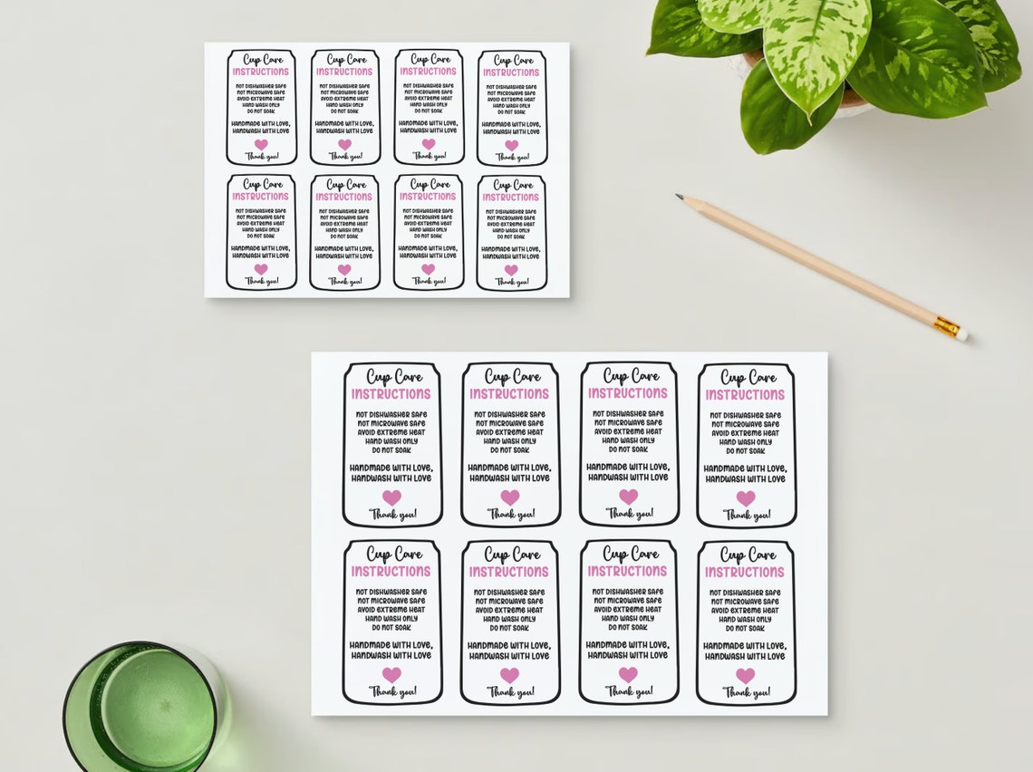 Libbey Glass Can Cup Care Card Png, Ready to Print and Cut Care Instructions Png Files Bundle ...