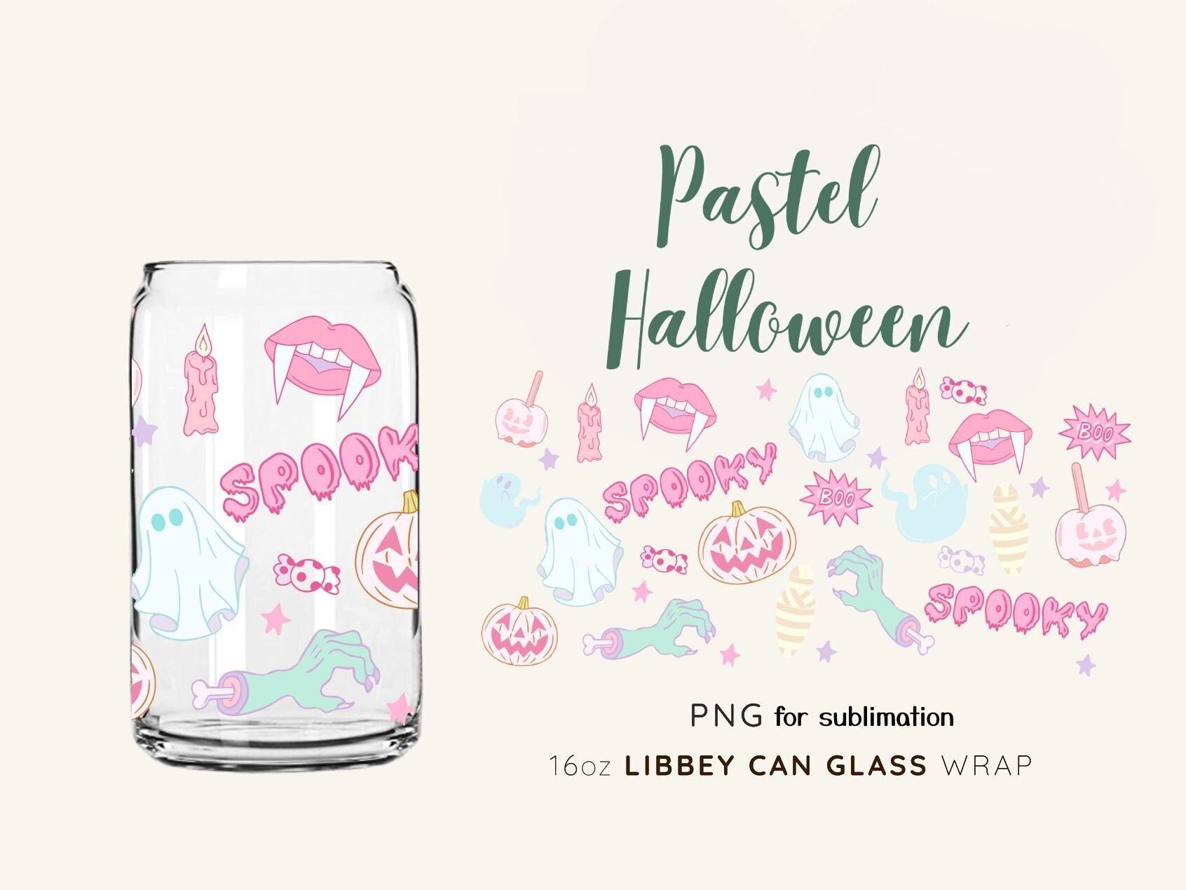 Pastel Halloween Png, Ghost Libbey Glass Wrap PNG, 16oz Libbey Full ...