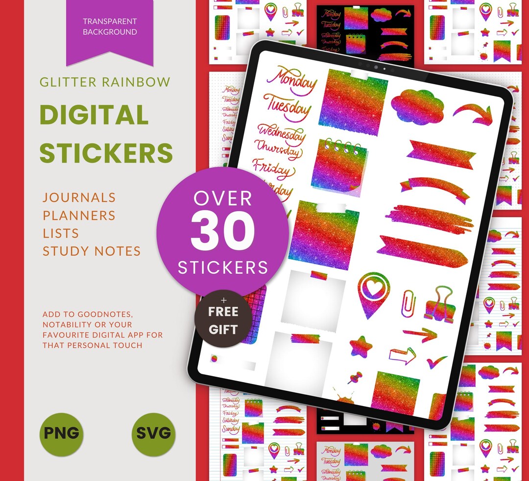 Glitter Rainbow Bright Digital Stickers | Notability Stickers ...
