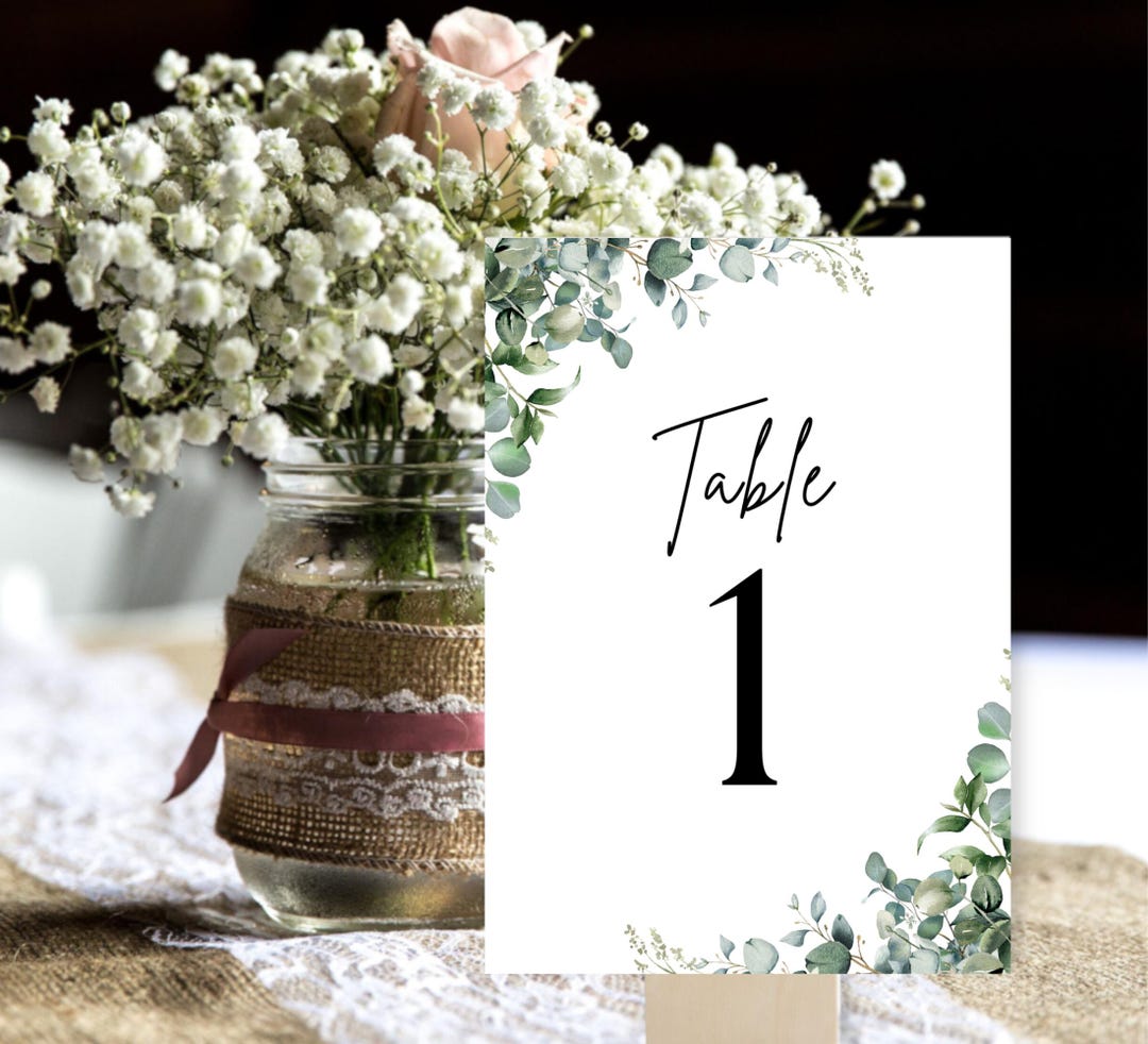 Wedding Table Number Eucalyptus | DIGITAL TEMPLATE | Stationary Party ...