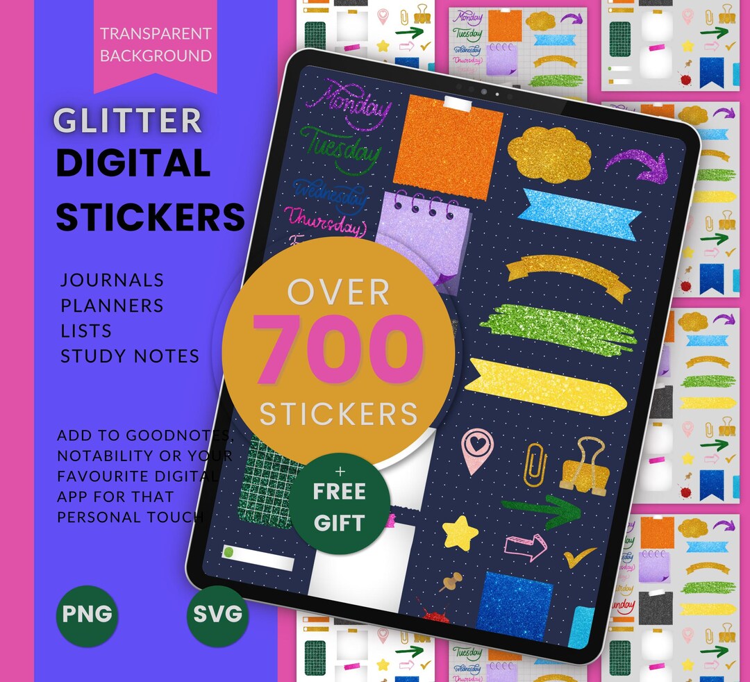 Glitter Digital Stickers Mega Bundle: Goodnotes, Notability (digital ...