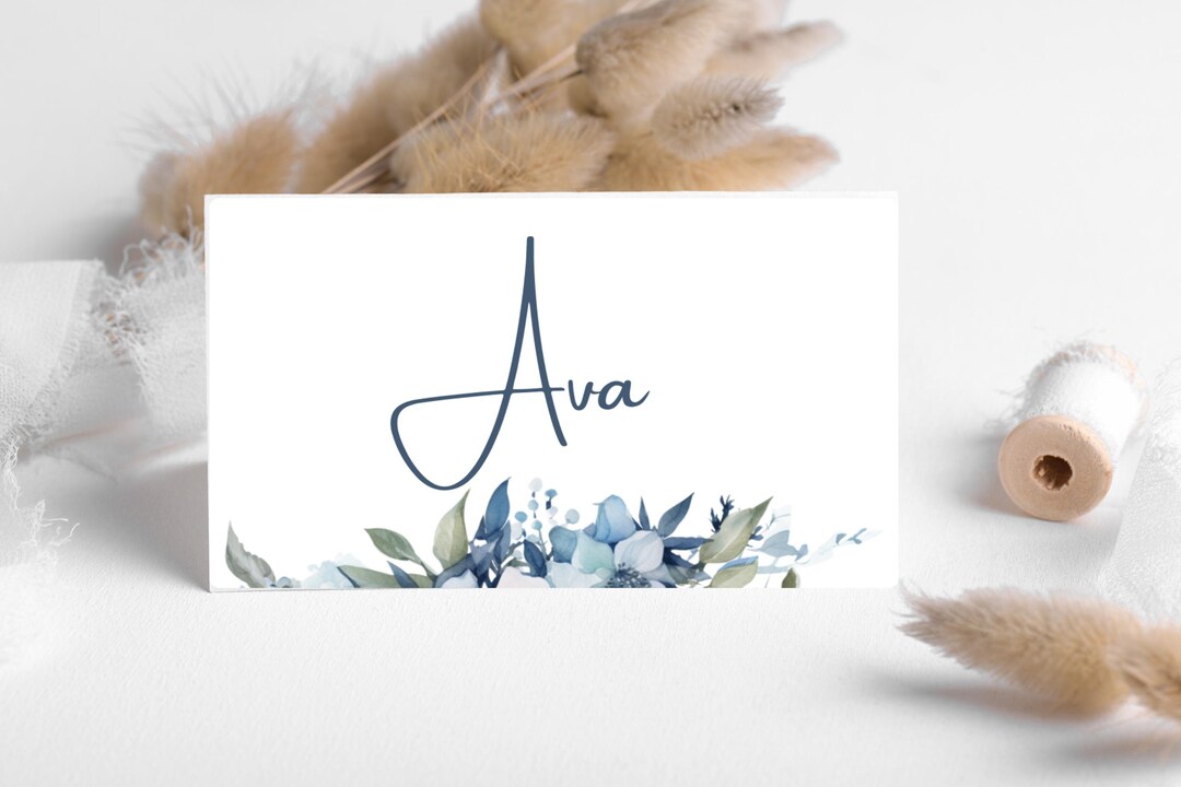 Wedding Blue Floral Placecard | DIGITAL TEMPLATE | Stationary Party ...