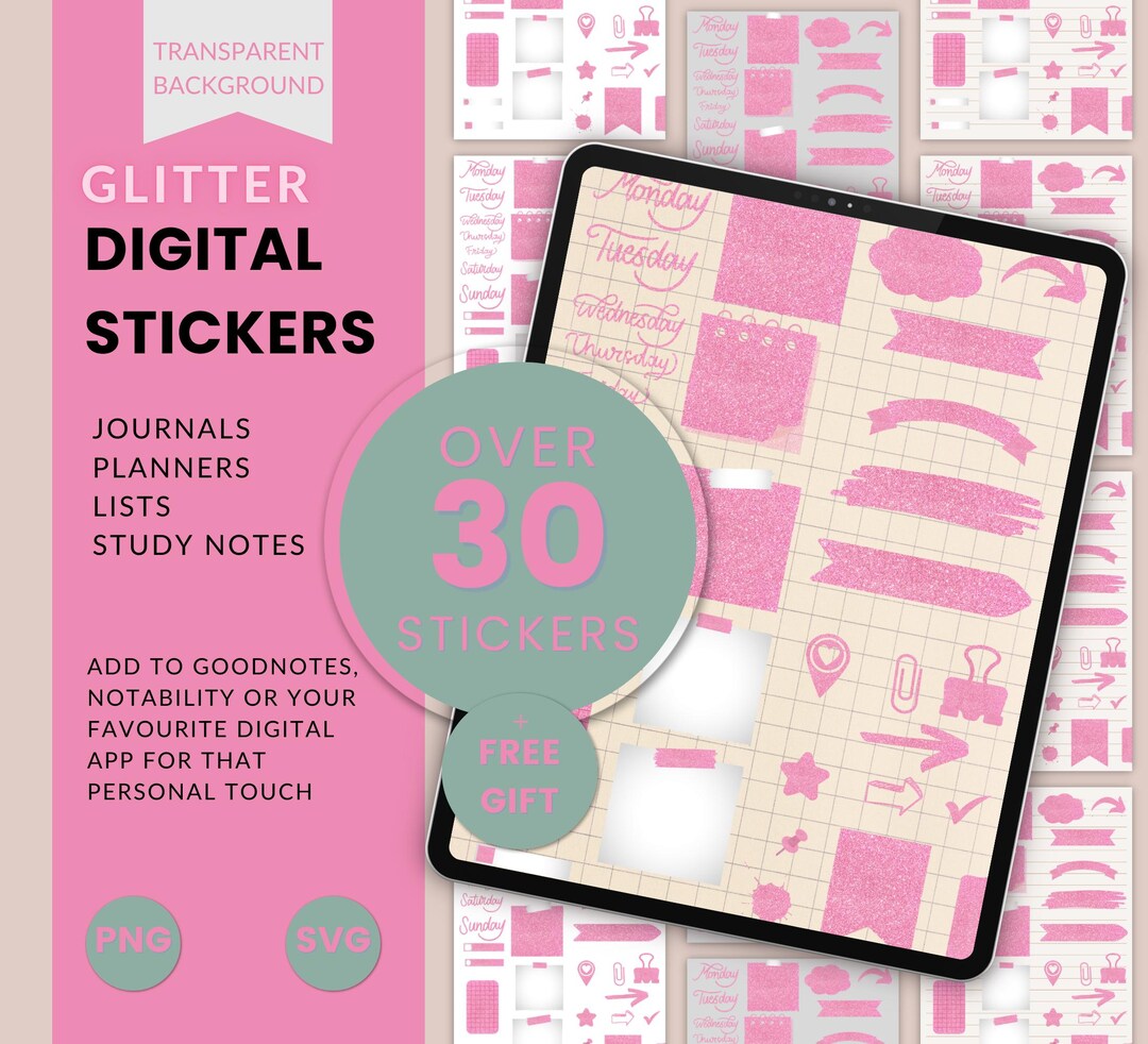 Pastel Pink Glitter Effect Digital Stickers | Notability | Goodnotes ...