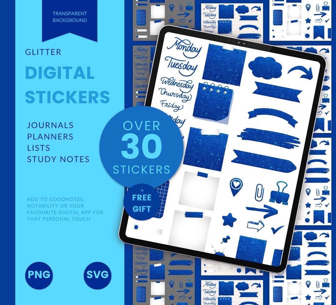 Glitter Blue Digital Stickers | Notability Stickers | Goodnotes ...