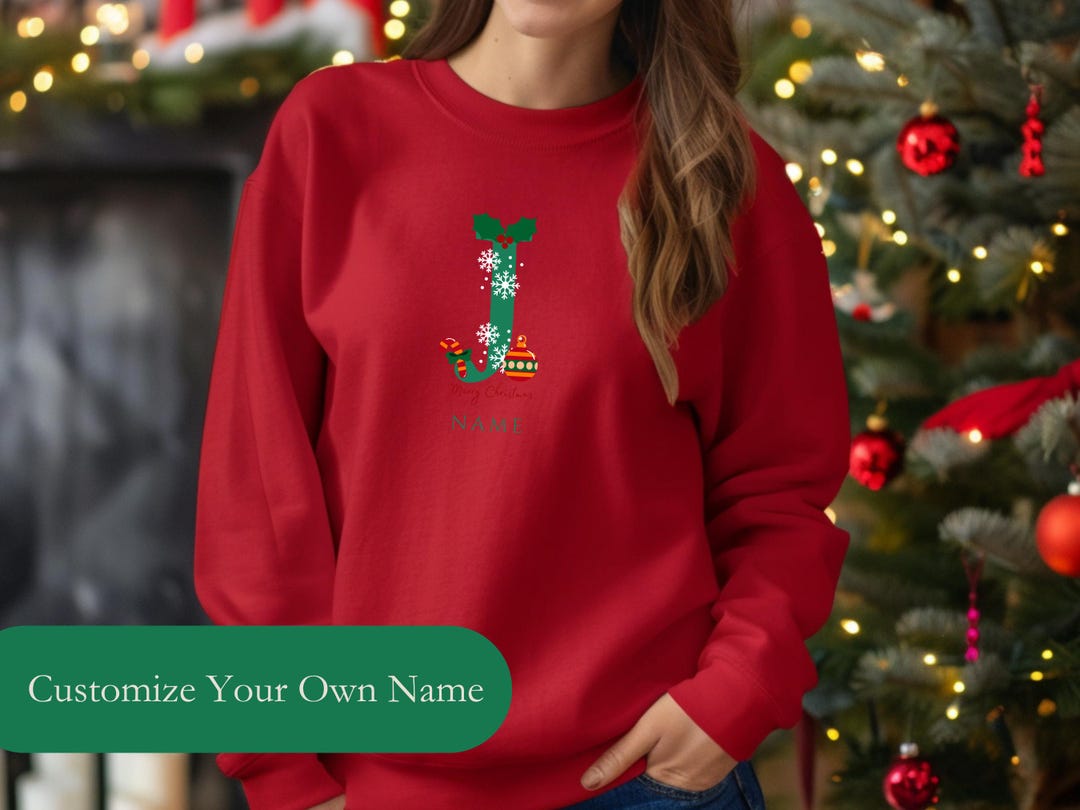 Green Christmas Personalized Name Letter J | Xmas Stocking Sack Jumper ...