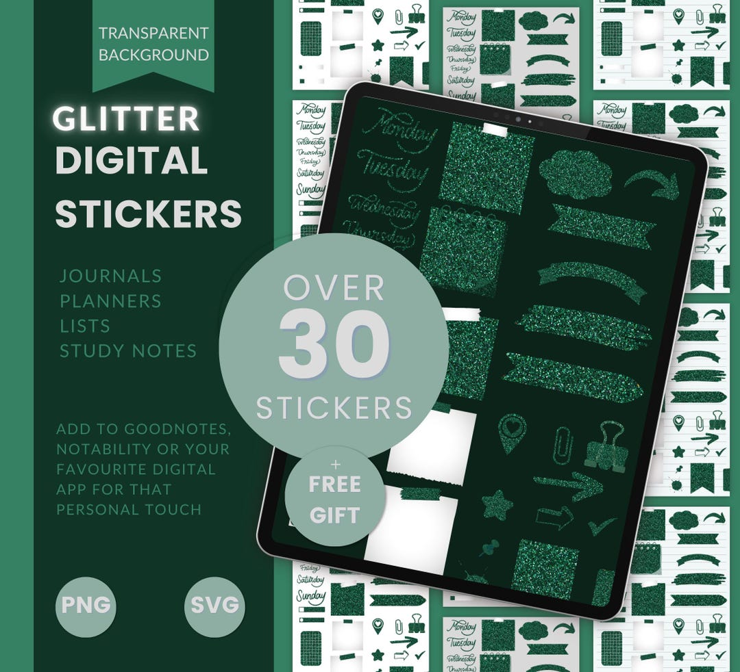 Green Glitter Effect Digital Stickers | Notability Stickers | Goodnotes ...