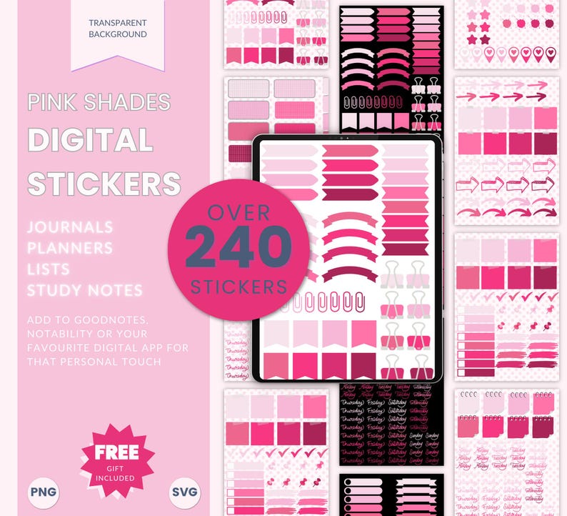 Pink Digital Stickers: Goodnotes, Notability Planner Bundle (digital ...