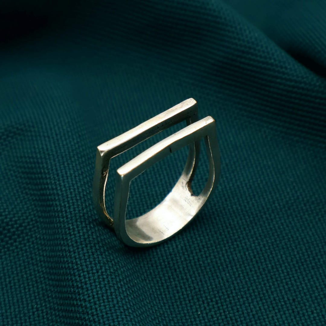 Gold Double Bar Ring, Brass Thick Two Line Ring, Flat Bar Ring ...