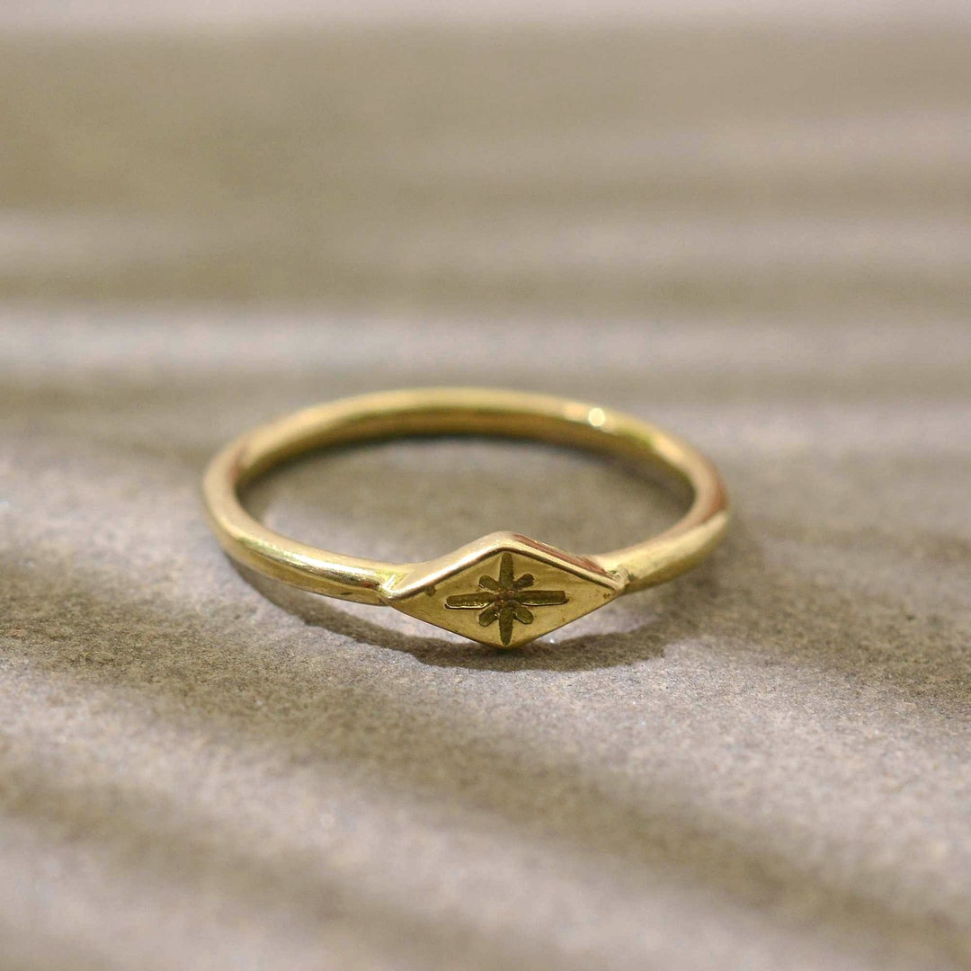 Star Signet Ring Starburst Ring Gold Stacking Ring North Star Ring ...