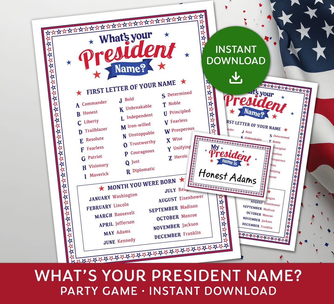 What's Your President Name Game, President's Day Games, Presidents Day ...