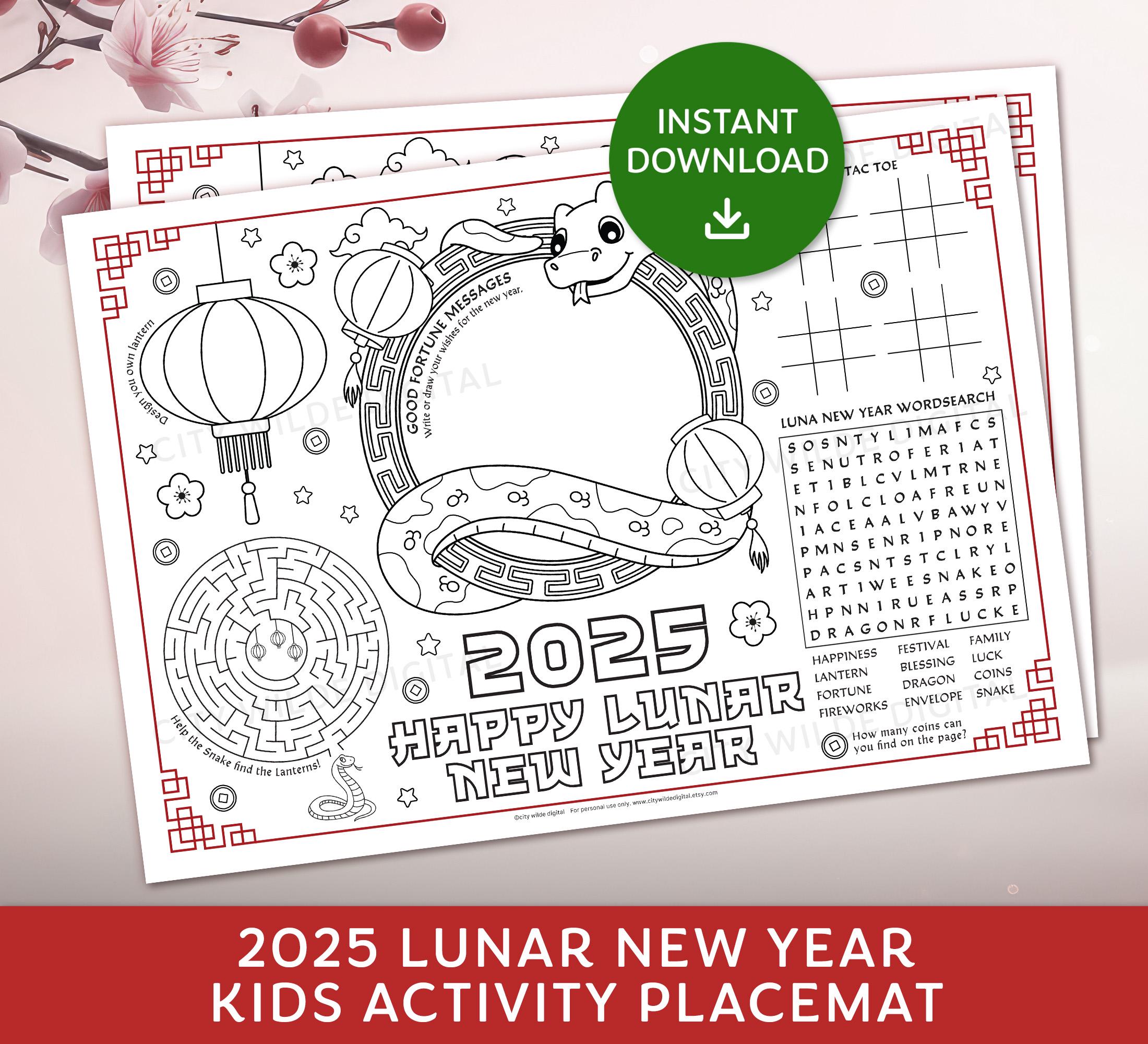 2025 Lunar New Years Activity Placemat, 2025 Chinese New Years Activity ...