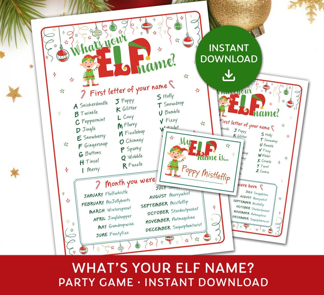 Whats Your Elf Name, Printable Party Game, Elf Name Game, Elf Prop Game ...