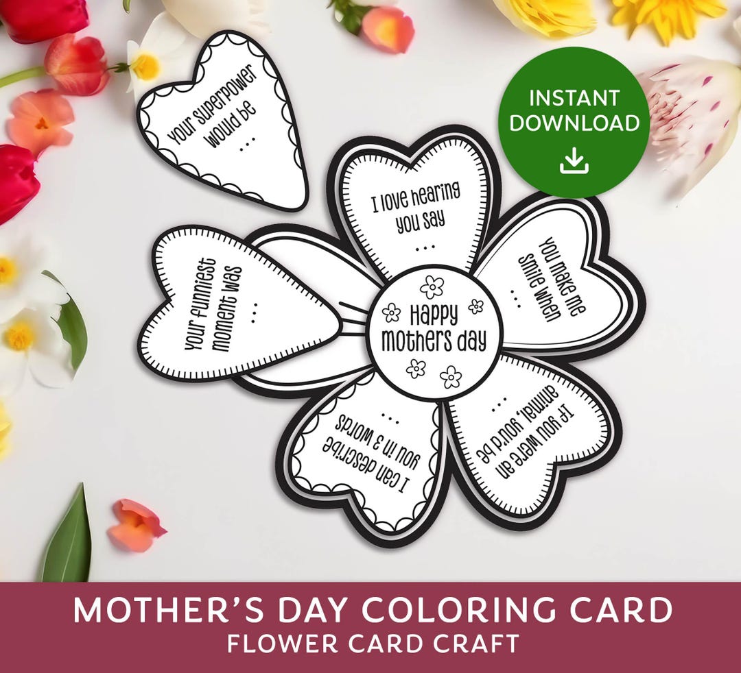 Mothers Day Flower Card, Flower Craft Card for Mom, Printable Mothers ...