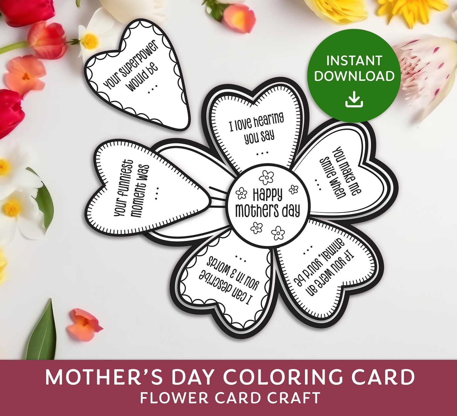 Mothers Day Flower Card, Flower Craft Card for Mom, Printable Mothers ...