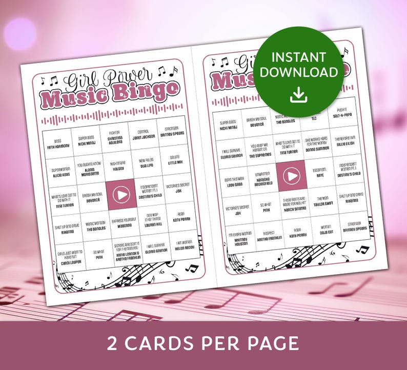 Girl Power Music Bingo Game With Spotify Playlist, Girls Night Music ...
