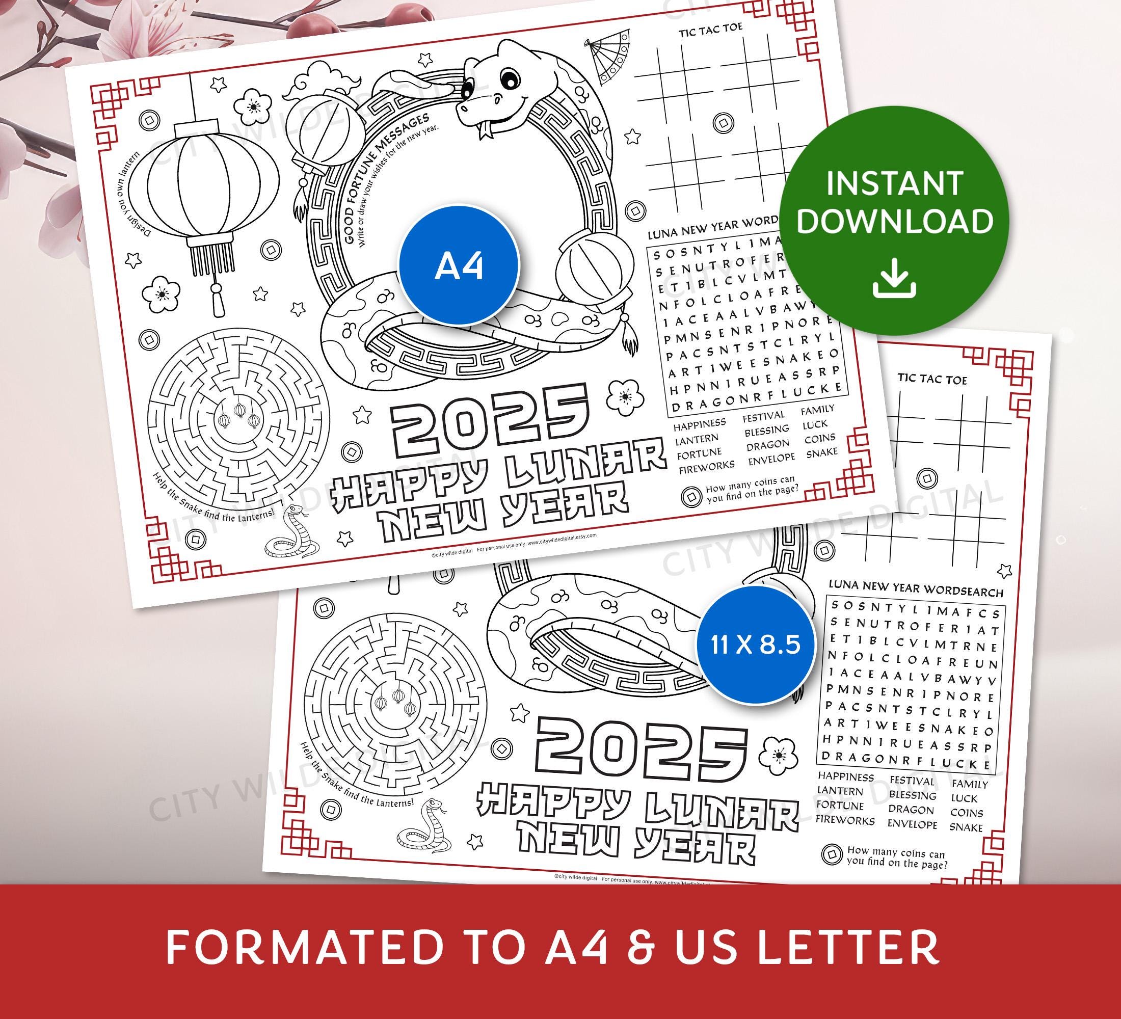 2025 Lunar New Years Activity Placemat, 2025 Chinese New Years Activity ...