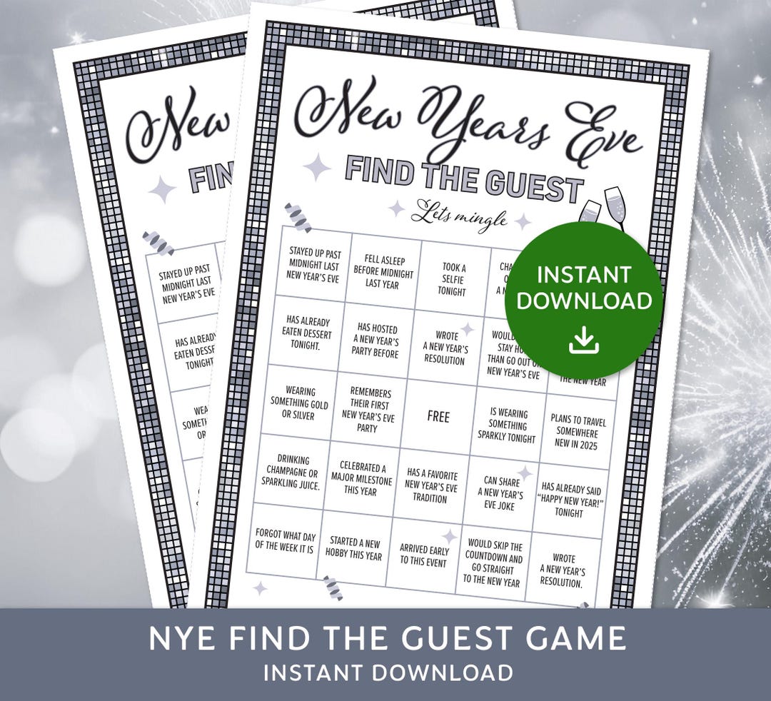NYE Find the Guest Game, Find Someone Who Game, Icebreaker Game, New ...