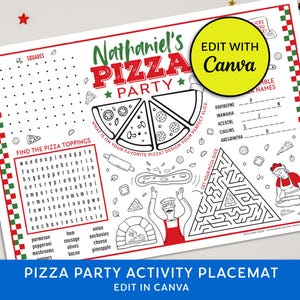 Pizza Party Placemat, Editable Party Activity Placemat, Personalised ...