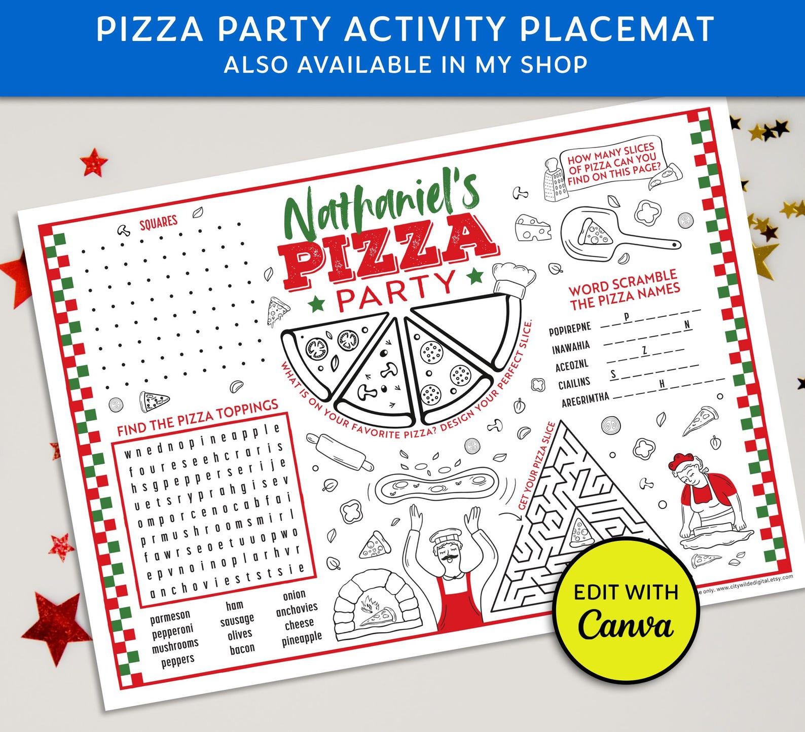 Pizza Word Search, Pizza Party Games, Printable Pizza Birthday Game ...