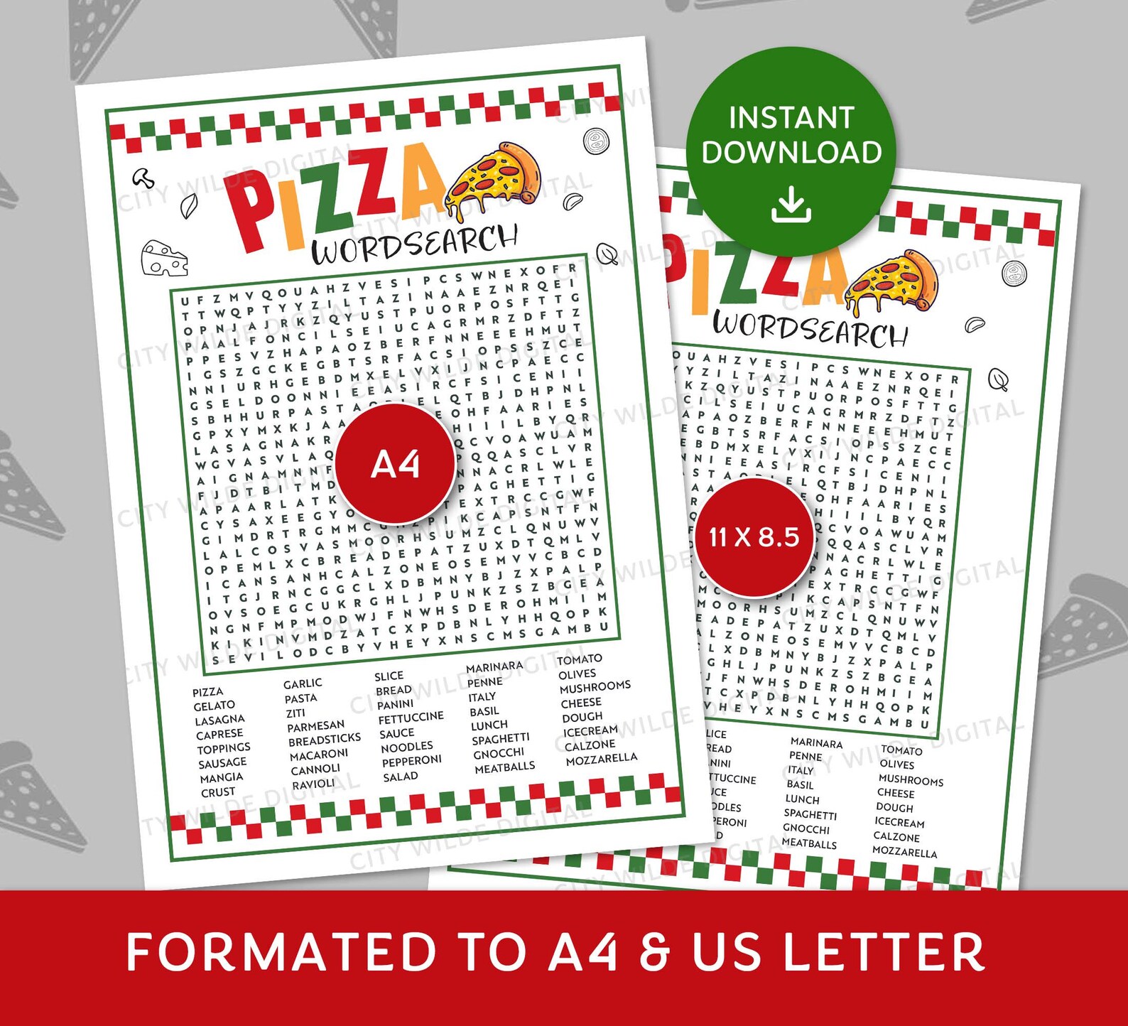 Pizza Word Search, Pizza Party Games, Printable Pizza Birthday Game ...