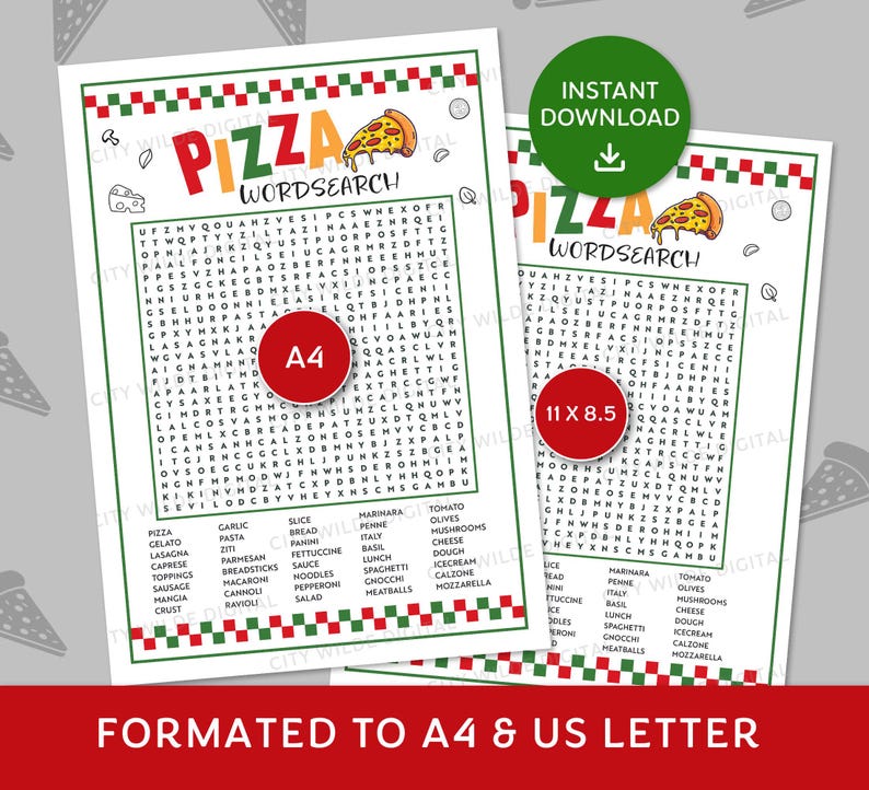Pizza Word Search, Pizza Party Games, Printable Pizza Birthday Game ...