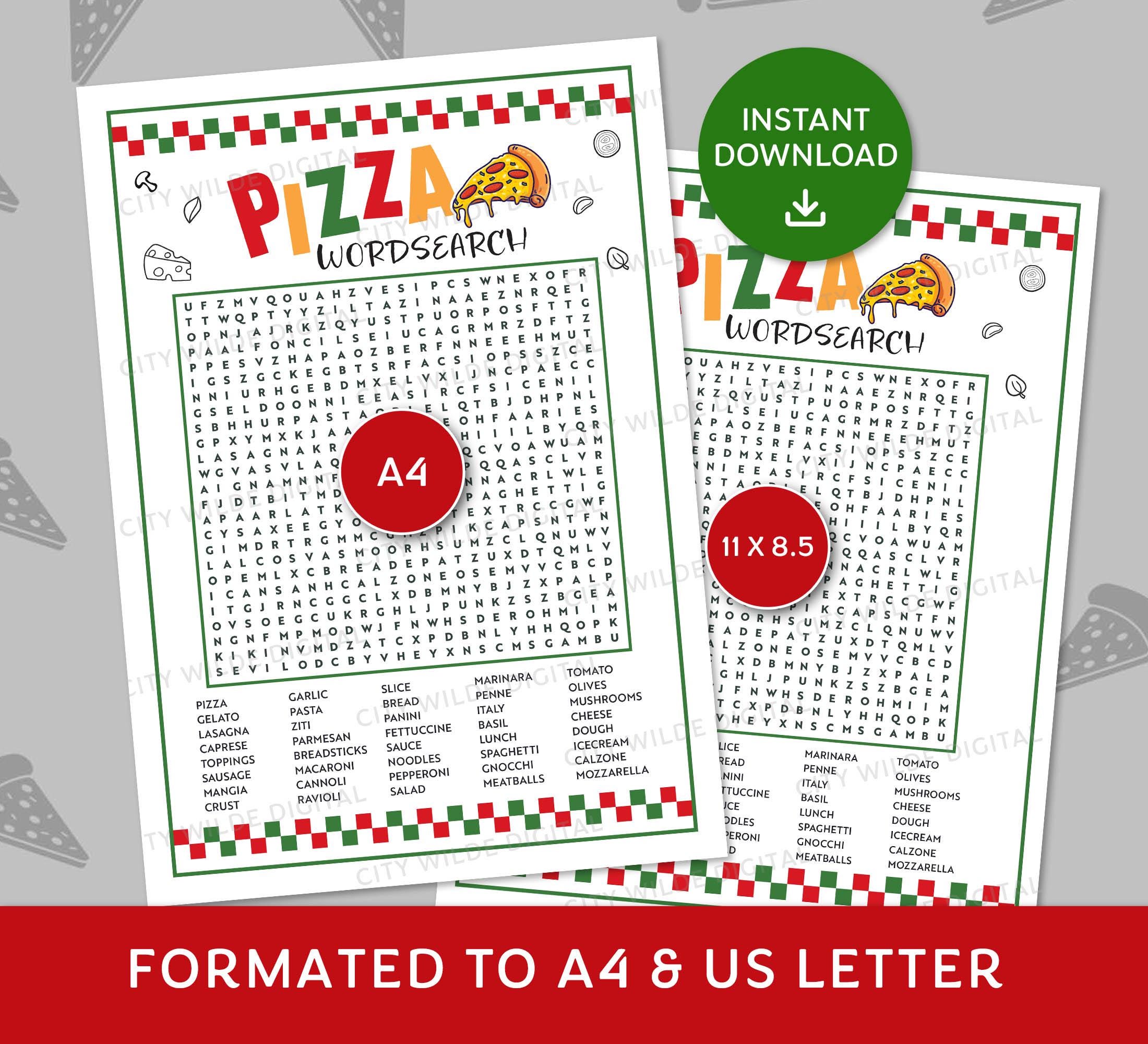 Pizza Word Search, Pizza Party Games, Printable Pizza Birthday Game ...