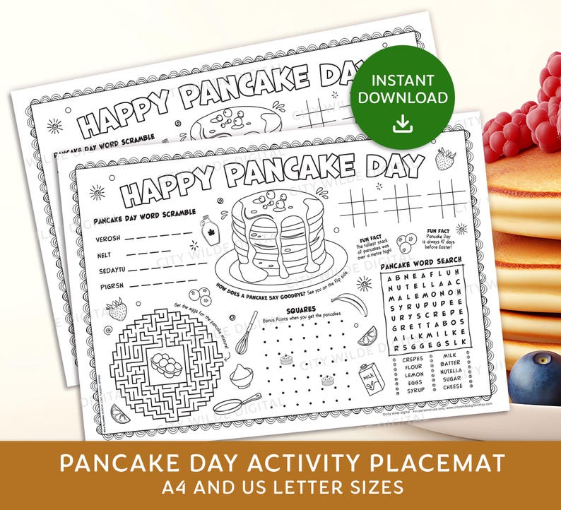 Pancake Day Activity Placemat, Pancake Coloring Activity Placemat ...