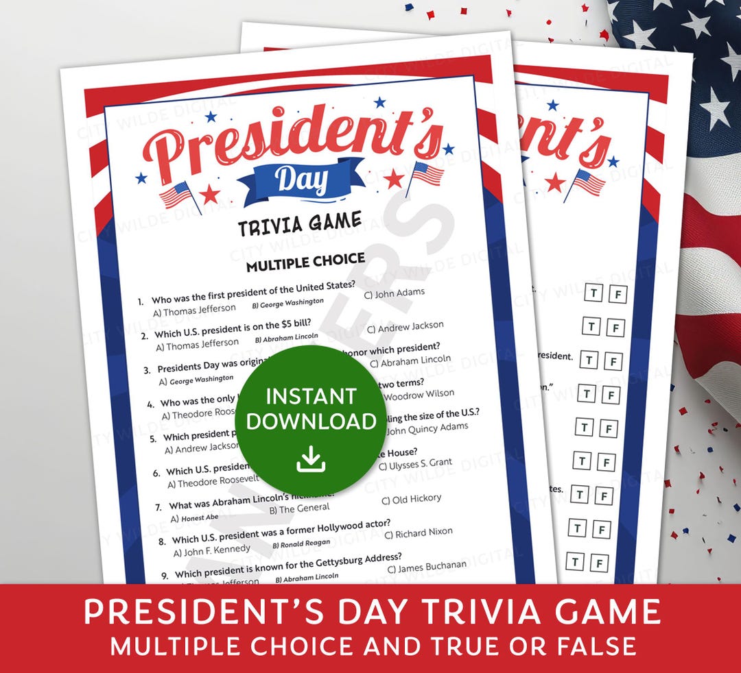 President's Day Trivia Game, President's Day Party Games, Presidents ...