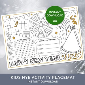 2025 New Years Eve Activity Placemat, New Years Activity Sheet, New ...