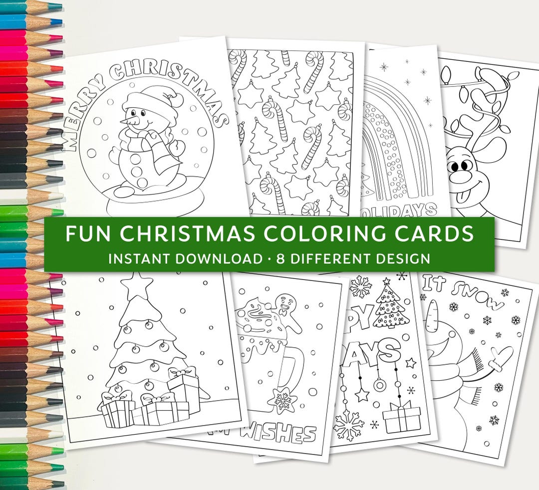 Christmas Coloring Cards for Kids - Kids Art Craft, Christmas Card ...