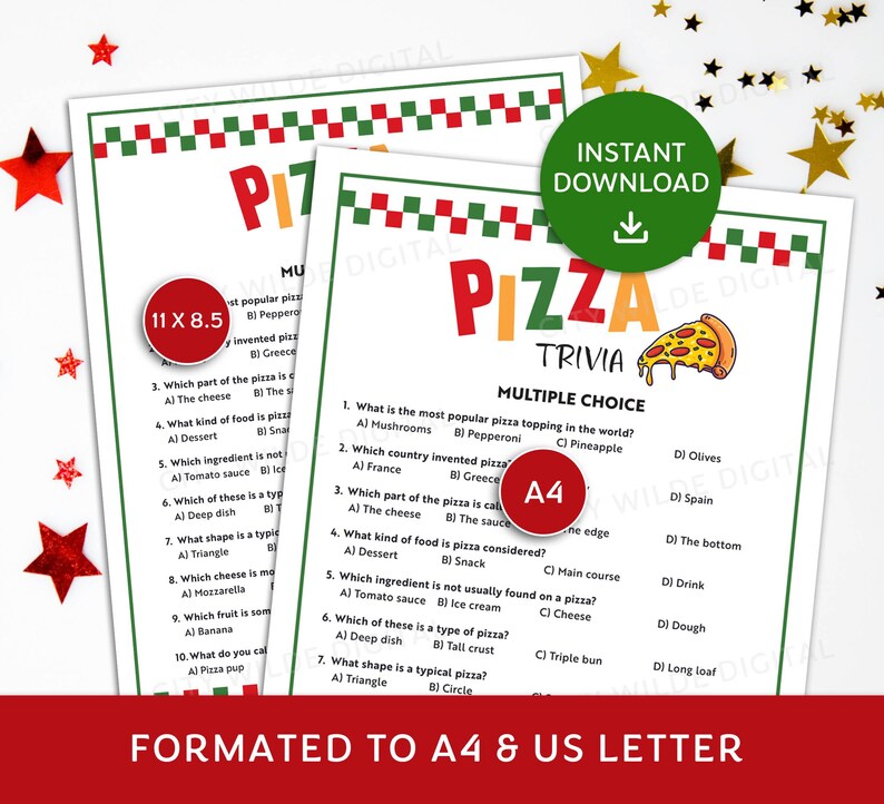 Pizza Trivia Game, Pizza Quiz, Pizza Party Game, Printable Pizza Party ...