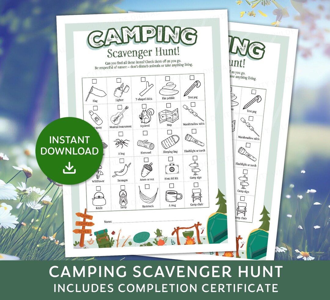 Camping Scavenger Hunt, Kids Camping Games, Outdoor Treasure Hunt ...