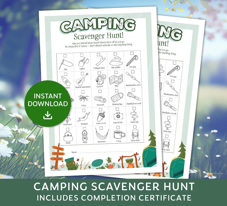 Camping Scavenger Hunt, Kids Camping Games, Outdoor Treasure Hunt ...