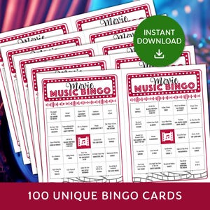 Movie Music Bingo Game With Spotify Playlist, Movie Night Bingo, Movie ...