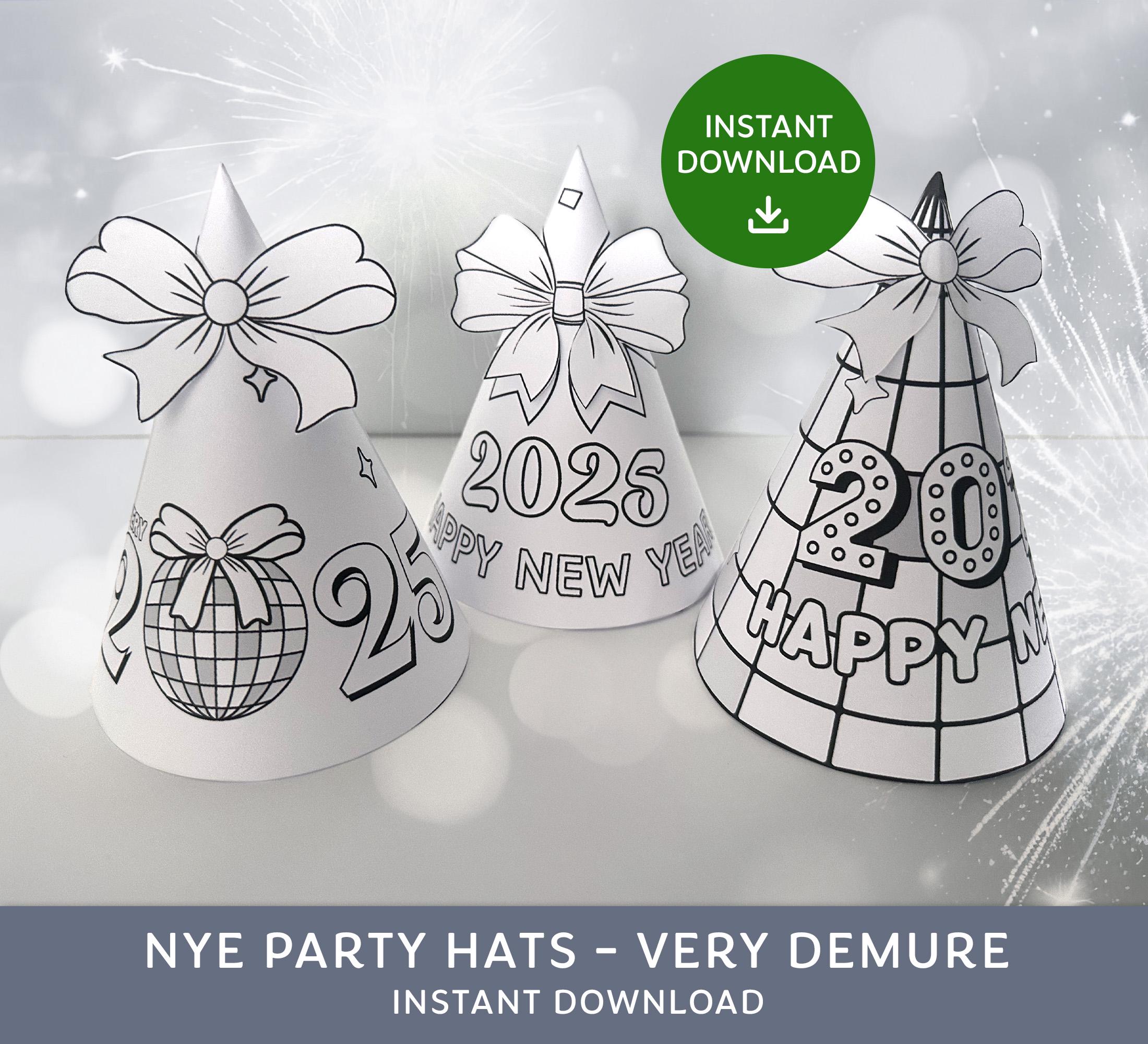 Kids New Year's Eve Party Hats, 2025 New Years Hat, Kids Coloring Party ...