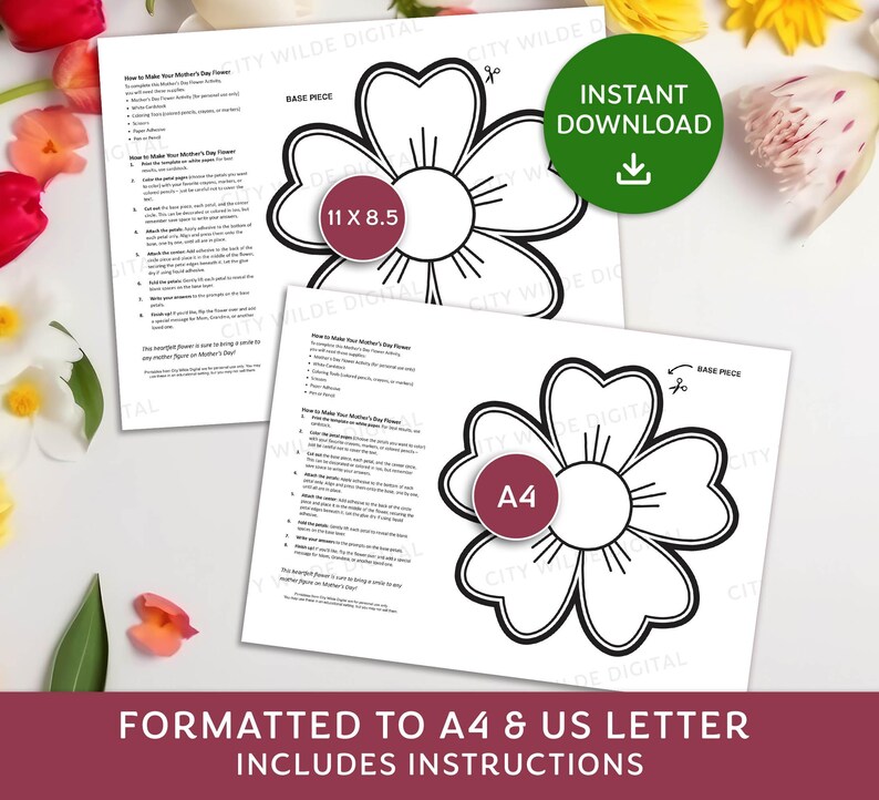Mothers Day Flower Card, Flower Craft Card for Mom, Printable Mothers ...