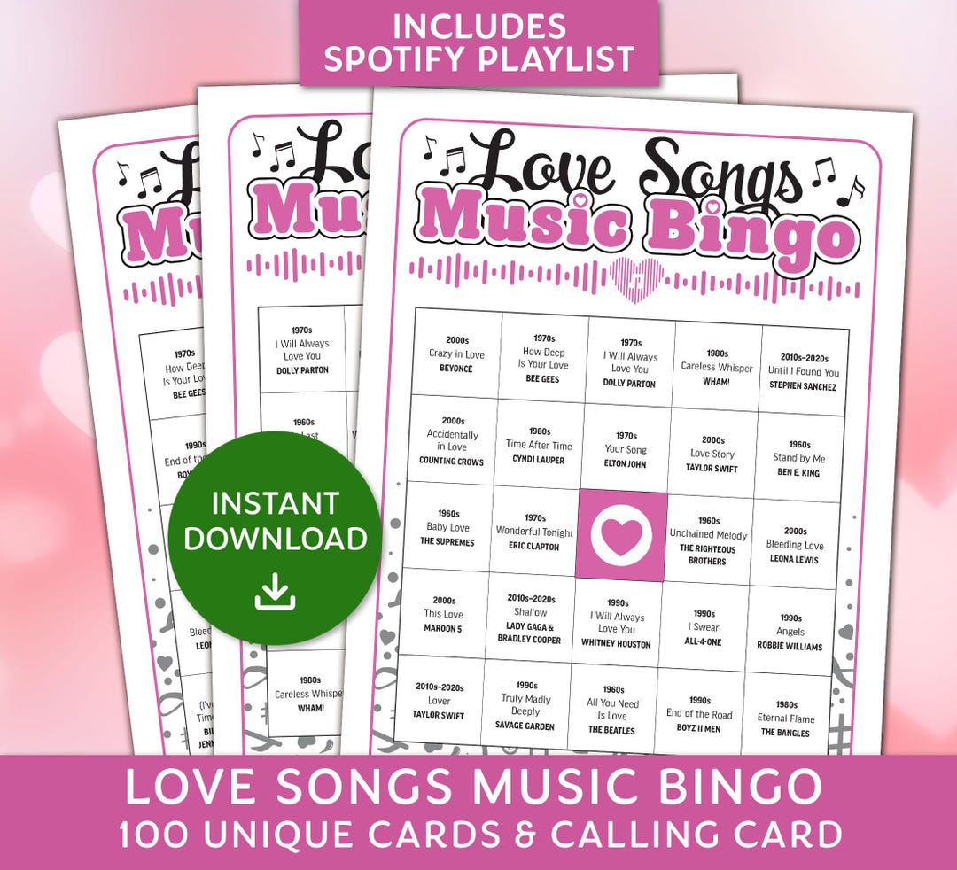 Love Songs Music Bingo Game With Spotify Playlist, Valentine Music ...