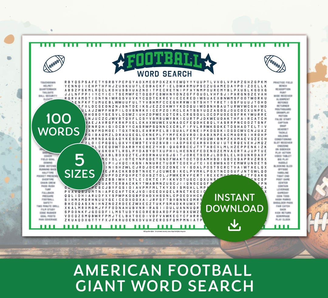 Giant Football Word Search, Football Word Find, American Football Party ...
