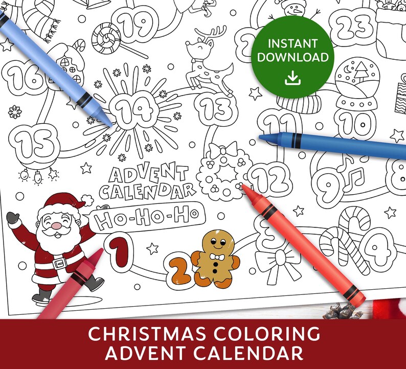 Coloring Christmas Advent Calendar, Christmas Countdown Poster Kids ...