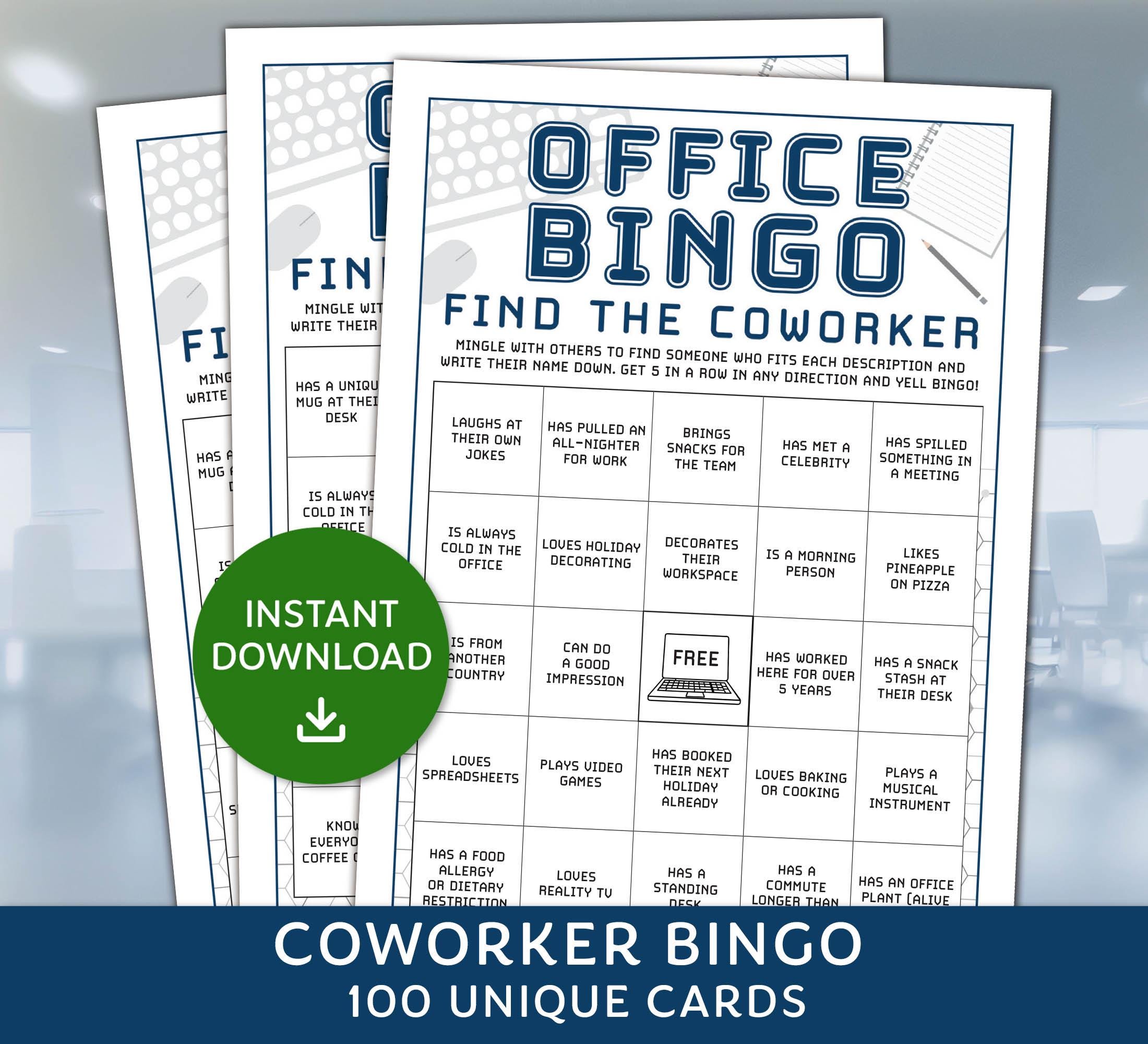 Coworker Bingo Printable, Office Bingo, Work Bingo, Find a Coworkers ...