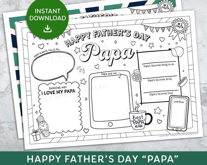 Love You Papa Printable Coloring Grandfather Card + All About Papa Form ...