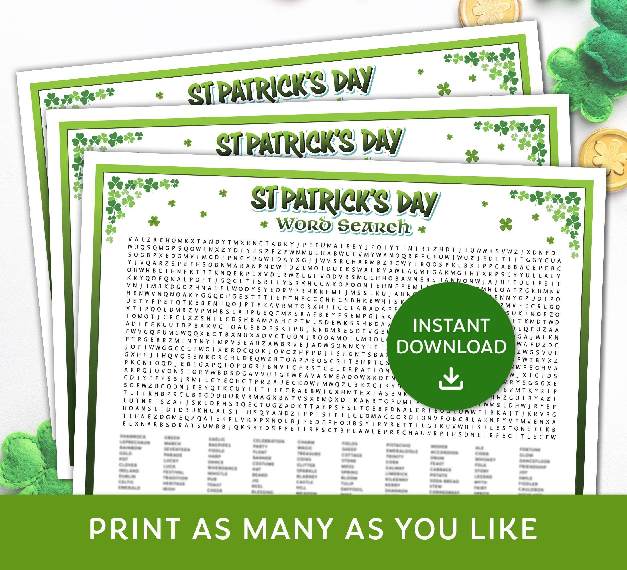 St Patrick's Day Giant Word Search, Irish Theme Word Find, St Patrick's ...