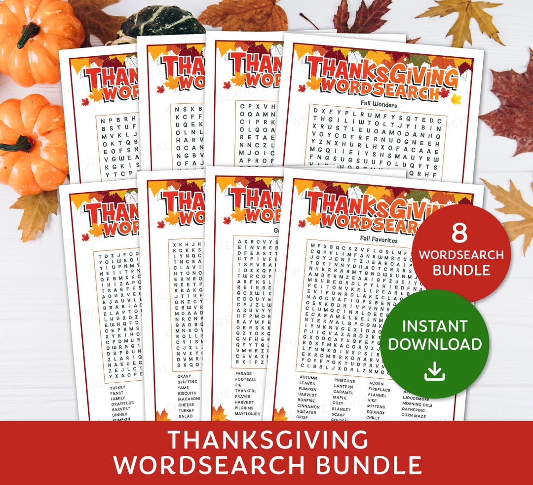 Thanksgiving Word Search Bundle, Thanksgiving Word Games, Fall Word ...