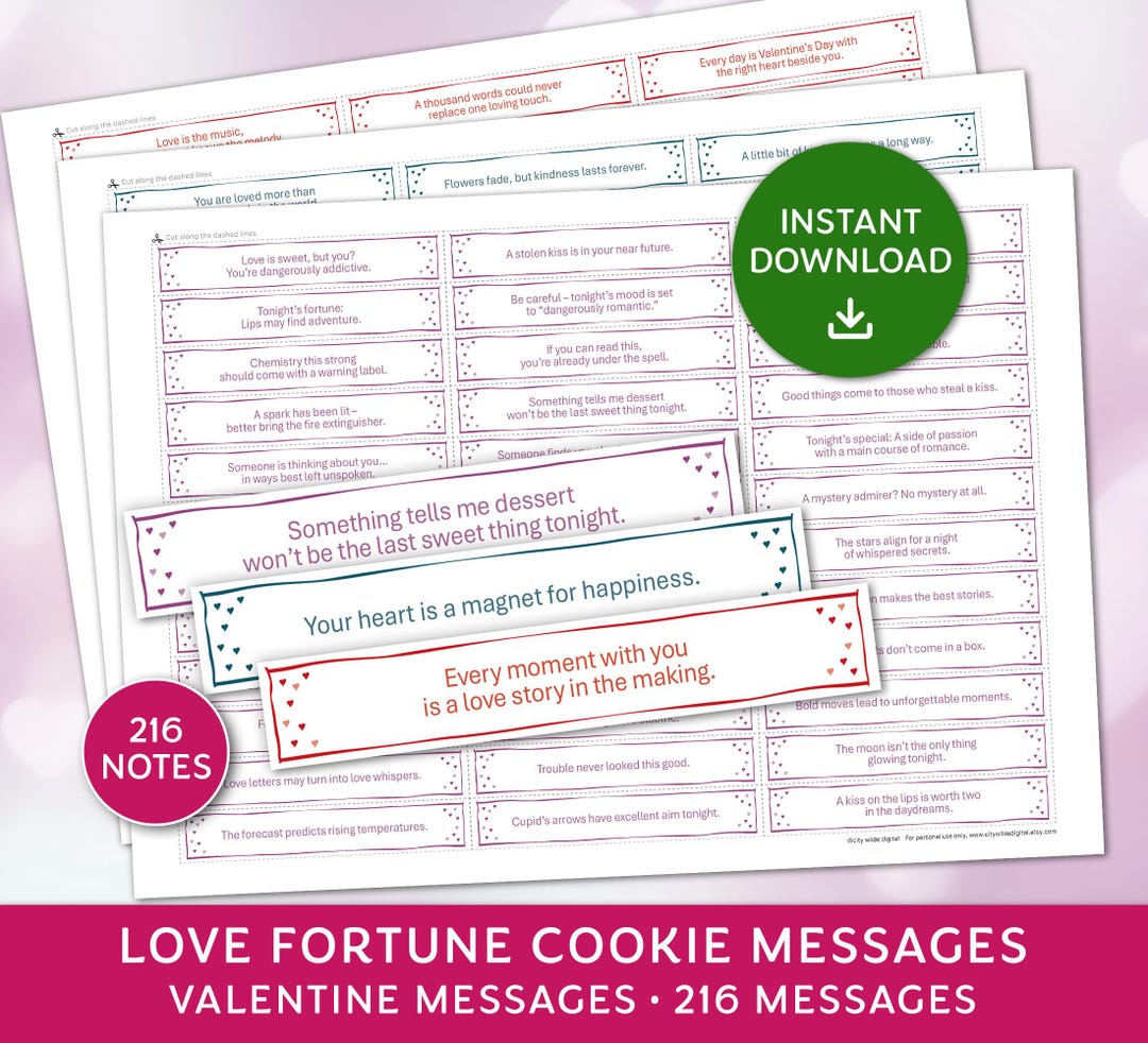 Romantic Fortunes Messages, Printable Love Messages, DIY Fortune Cookie ...