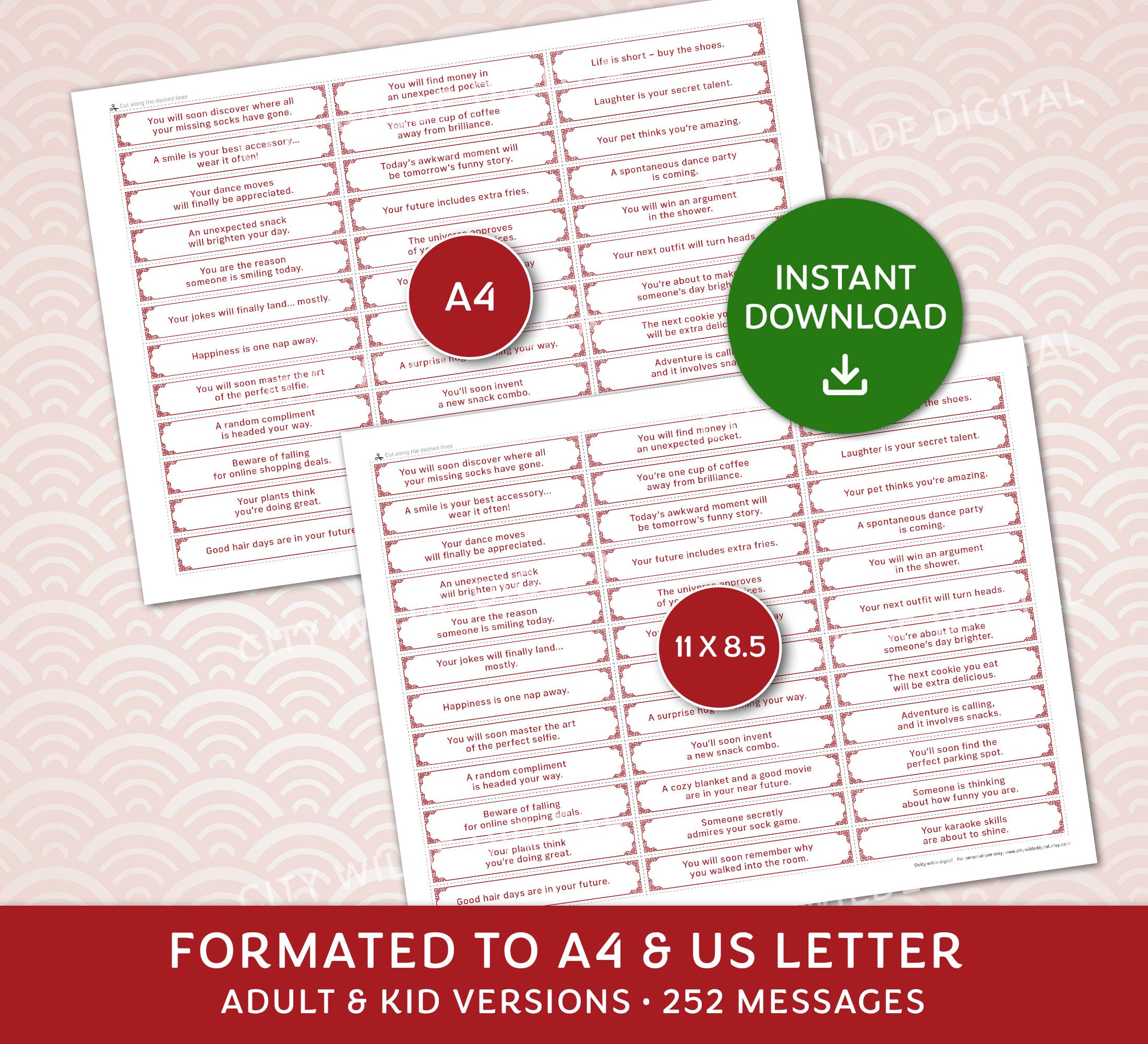 Printable Fortunes Messages, Chinese Fortune Messages, DIY Fortune ...