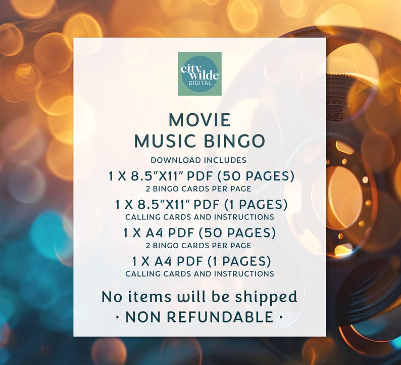 Movie Music Bingo Game With Spotify Playlist, Movie Night Bingo, Movie ...